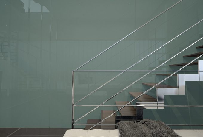 Back-Painted Glass in "Silver-Blue Surf" | Bendheim