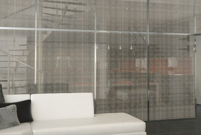 "White Gold Weave" Laminated Architectural Glass | Bendheim